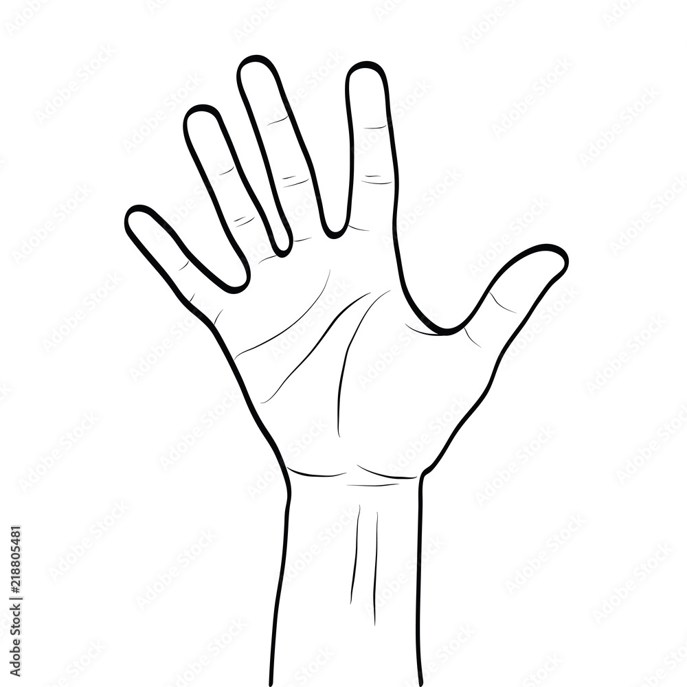 Waving open hand gesture line art outline Stock Vector | Adobe Stock