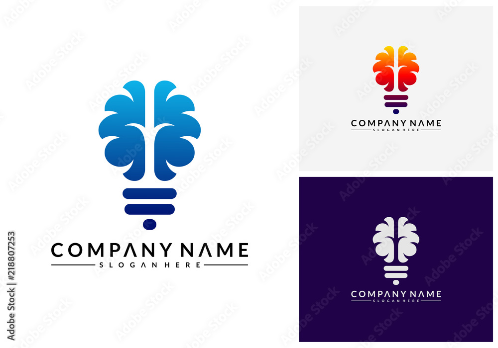 Modern Brain Bulb logo concept, Intelligence Logo template, Smart ...