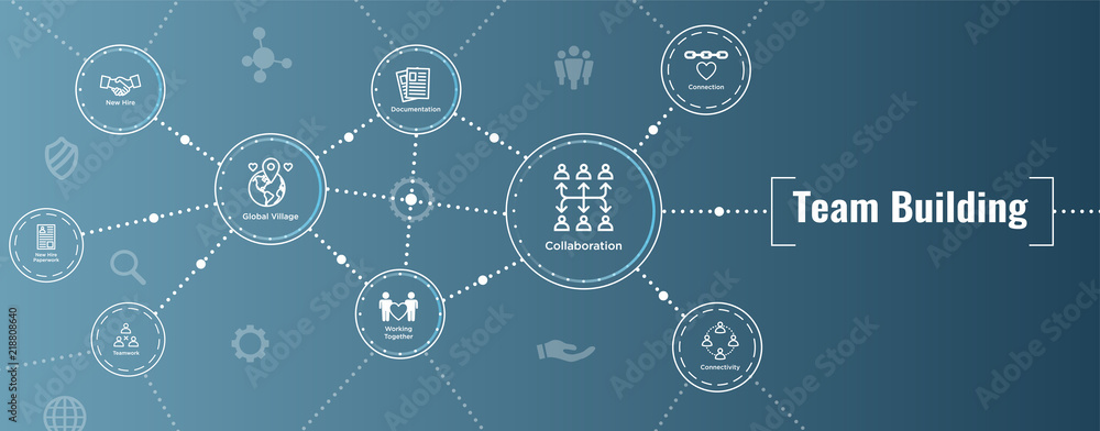 Team Building, Teamwork, - Connectivity Icon Set with Stick Figures and ...