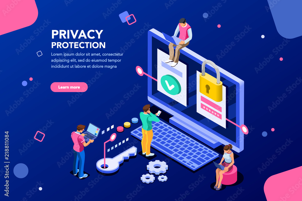 Infographic, banner with hero protect data and confidentiality. Safety ...