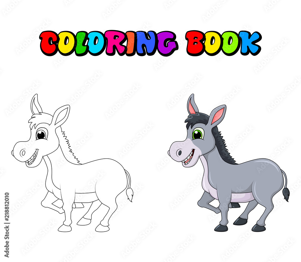 donkey cartoon character coloring book vector design isolated on white ...