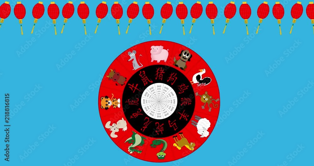 Animated Chinese New Year Wheel spinning with red lantern border ...