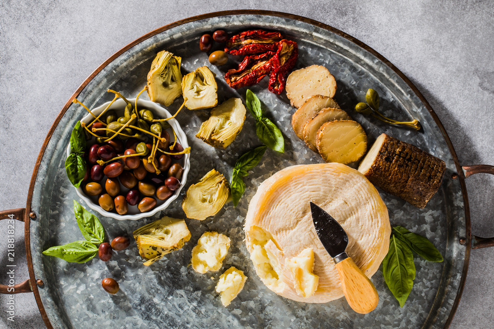 Several types of Italian cheese from Puglia and cold snacks on the ...