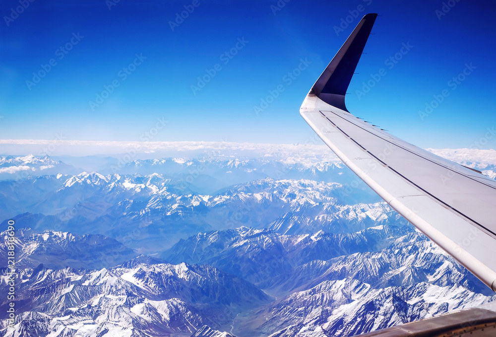 Himalayas mountains landscape from above , view from airplane flying in ...
