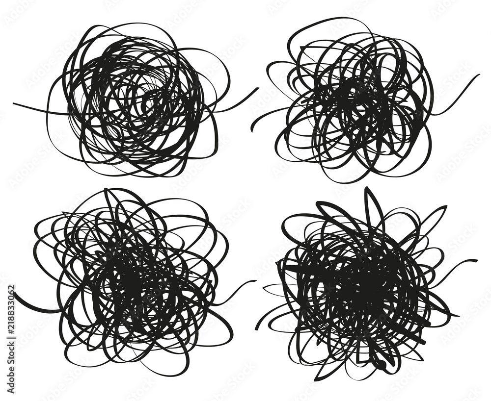 Set of chaos patterns. Scribble sketches. Background with array of lines. Tangled on white ...