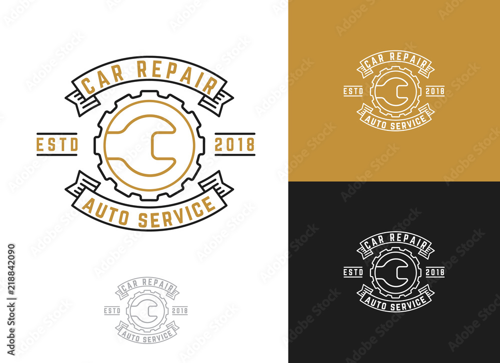 Automobile, car repairing service logo design, wrench in gear icon ...