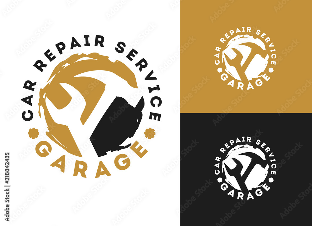 Automobile, car repairing service logo design, wrench in gear icon ...