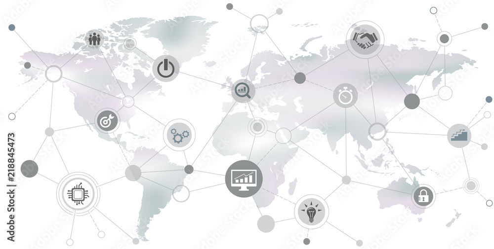 international company: world map with various business performance ...