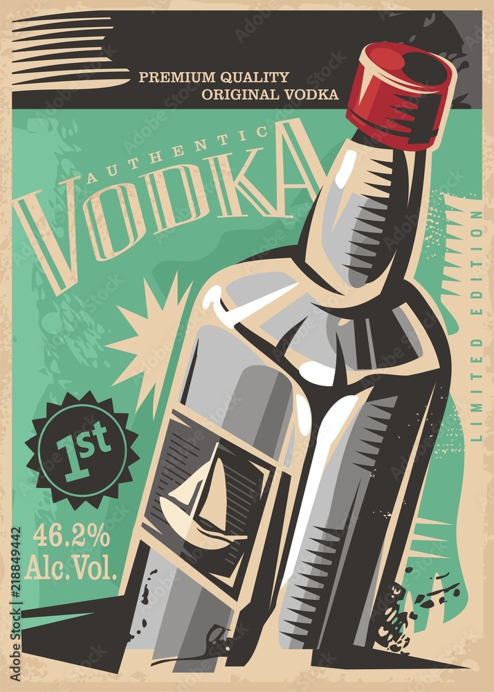 Vodka retro drinks vector poster design Stock Vector | Adobe Stock