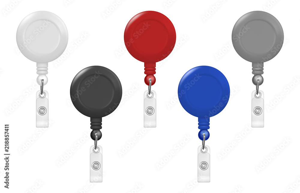 Vector realistic 3d round reel holder clip for graphic Id Card badge ...