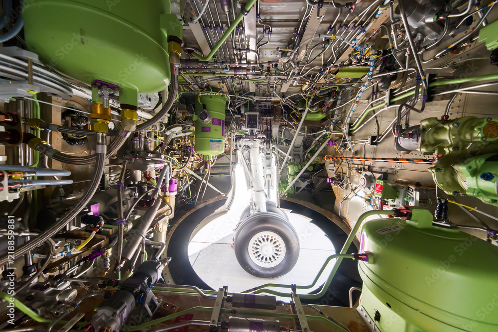 Aircraft's main landing gear compartment Stock Photo | Adobe Stock