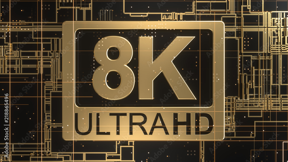 8K ultra hd symbol on abstract electronic circuit board. Television ...