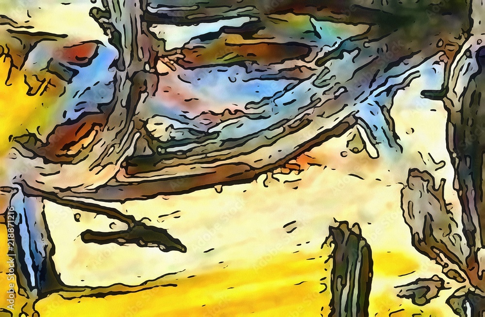 Abstract background in warm colors. Crazy art design. Acrylic painting. Detailed graphic texture ...