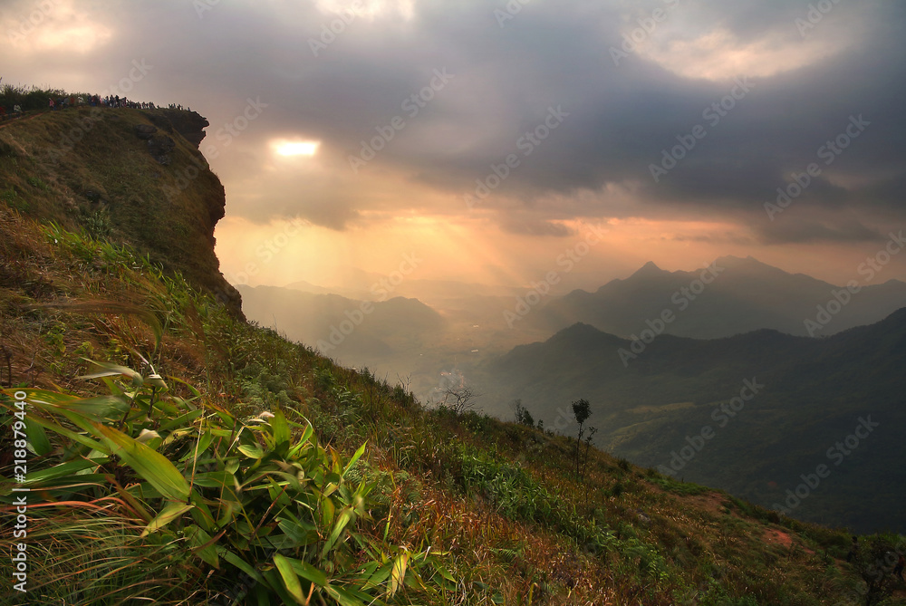 Beautiful scenery during sunrise time of PHU CHEEFA national park at ...