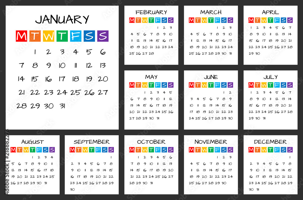 2019 full year calendar, kids style vector illustration Stock Vector ...