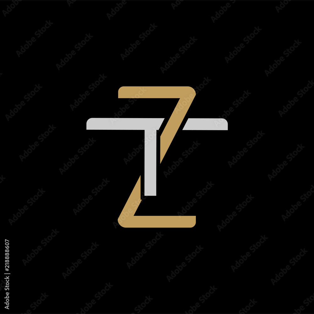 Initial letter T and Z, TZ, ZT, overlapping interlock logo, monogram line art style, silver gold ...