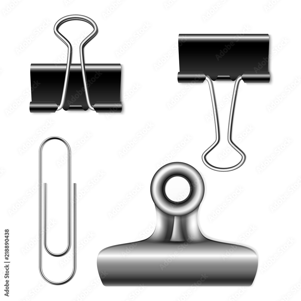 Binder clips vector illustration of 3D realistic metallic foldover or ...