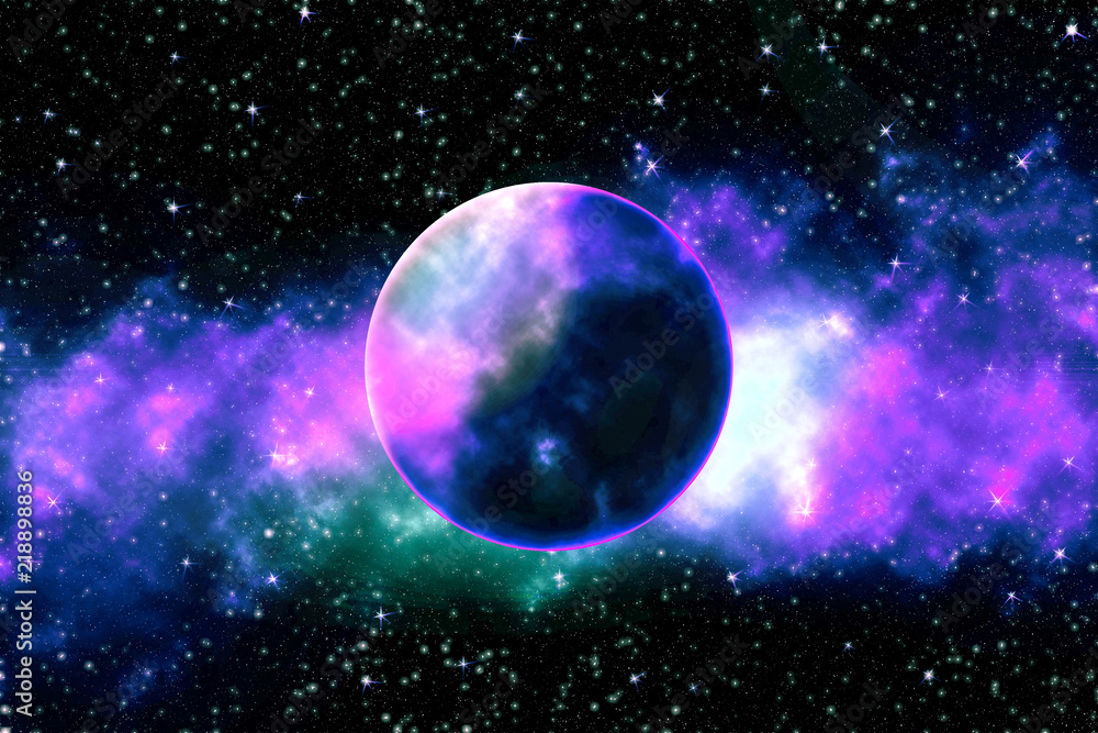 Astronomical scientific background - two aliens planets in deep space ...