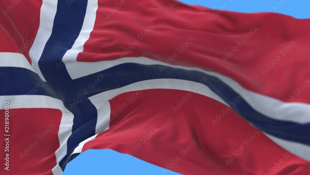 4k seamless Close up of Norway flag waving in wind.A fully digital ...