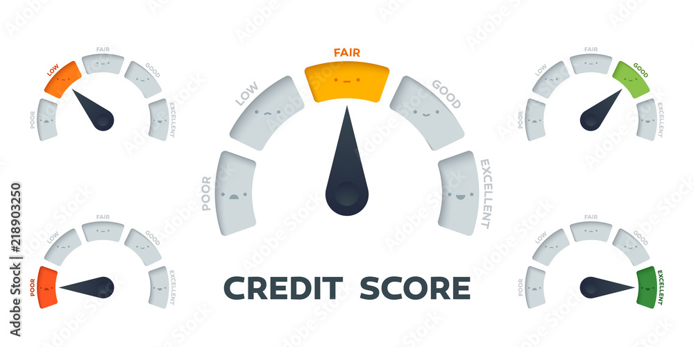 Credit Score vector gauge. All states with different arrow position. 5 ...