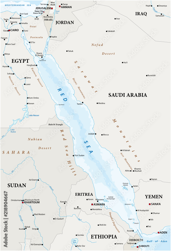 Map of the Red Sea with its neighboring countries Stock Vector | Adobe ...