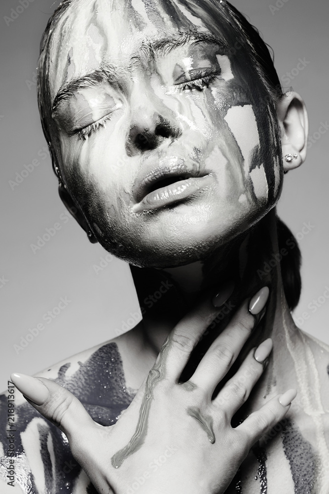 liquid paint flowing over a beautiful face and Body Stock Photo | Adobe ...