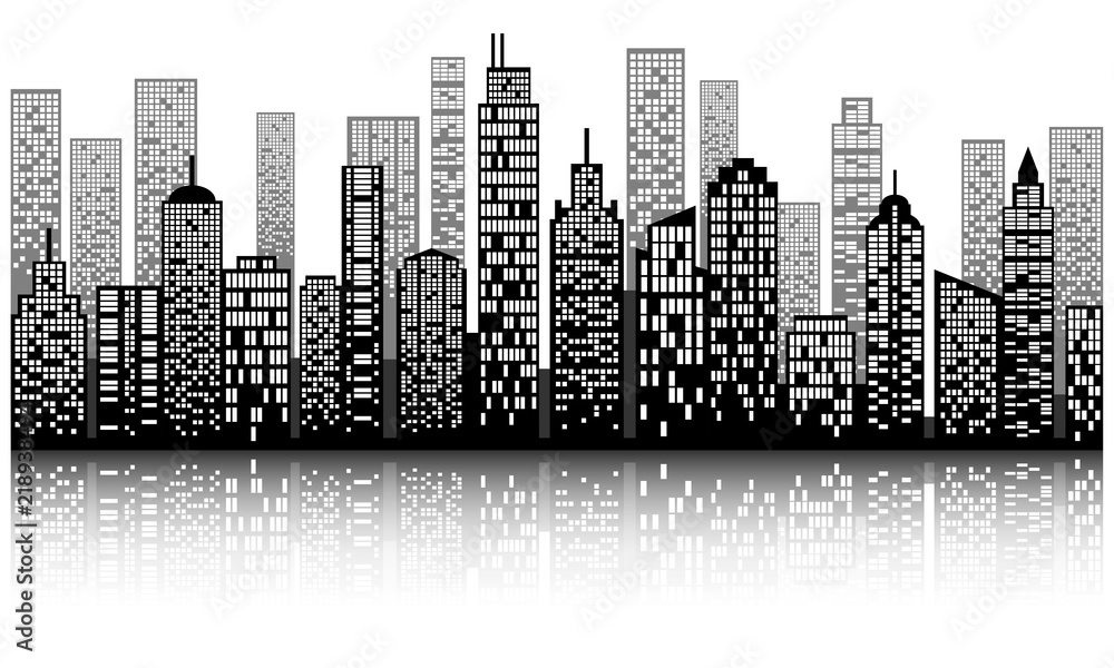 Modern city skyline with shadow, building silhouette in night Stock ...