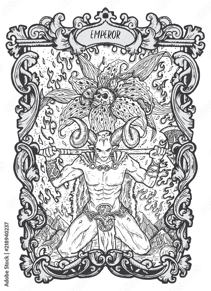 Emperor. Major Arcana tarot card. The Magic Gate deck. Fantasy engraved ...