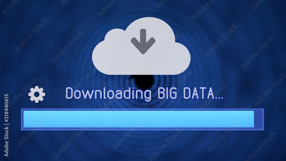 Downloading Big Data from the cloud. Background: blue circles made of ...
