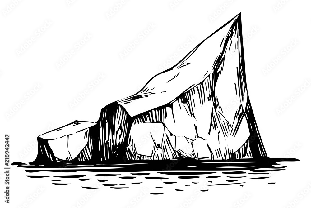 Arctic landscape. Iceberg. Hand drawn illustration converted to vector ...