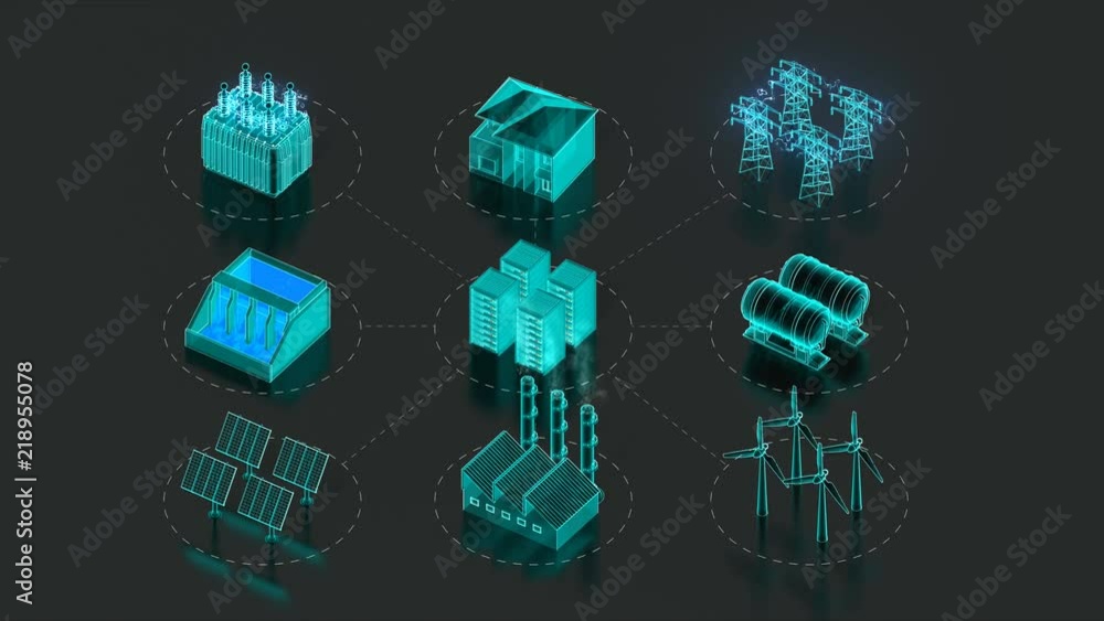 Smart grid connect green energy, Industrial revolution IoT concept, 4k ...