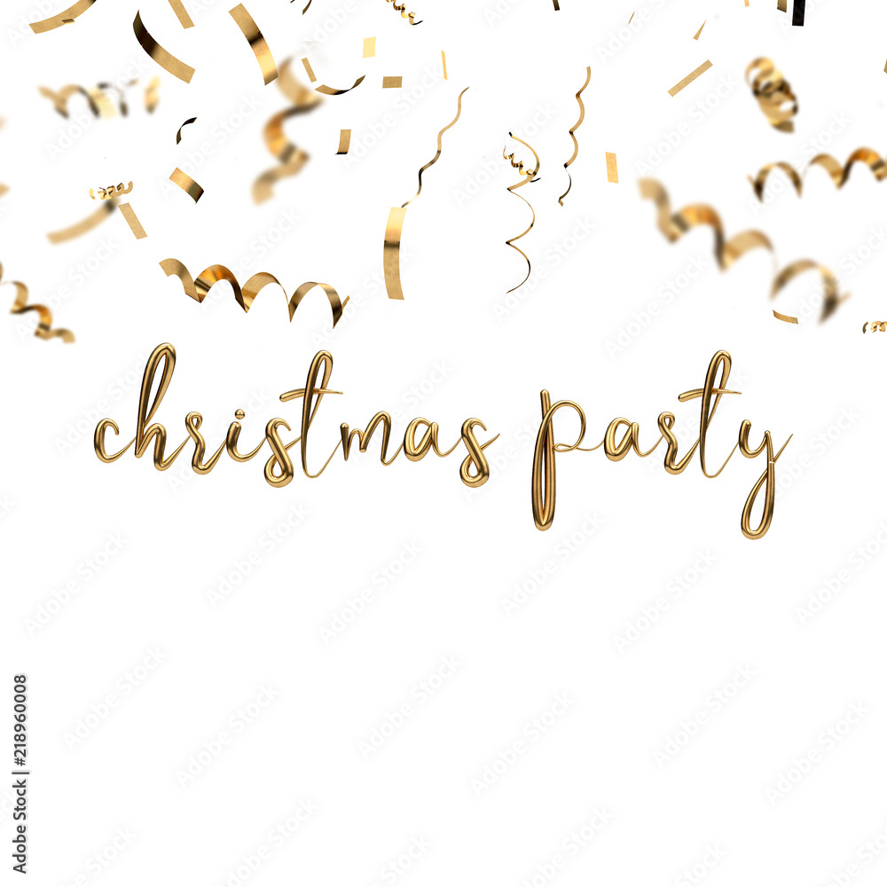 Christmas party golden hand written festive message with gold confetti ...
