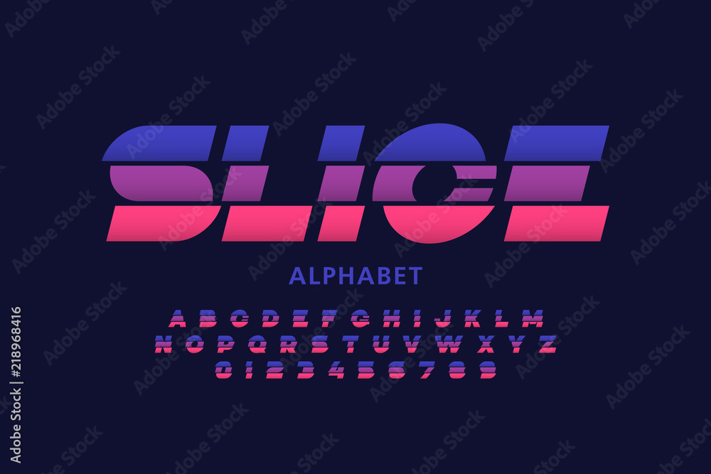 Modern sliced font design, alphabet letters and numbers Stock Vector ...