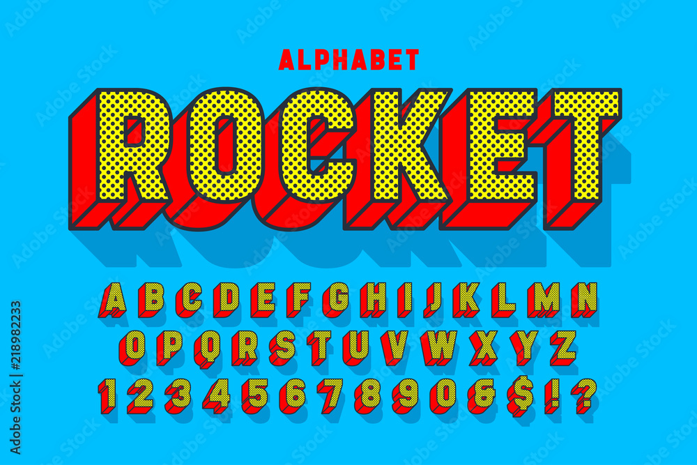 Comic 3d display font design, alphabet, letters and numbers. Stock ...
