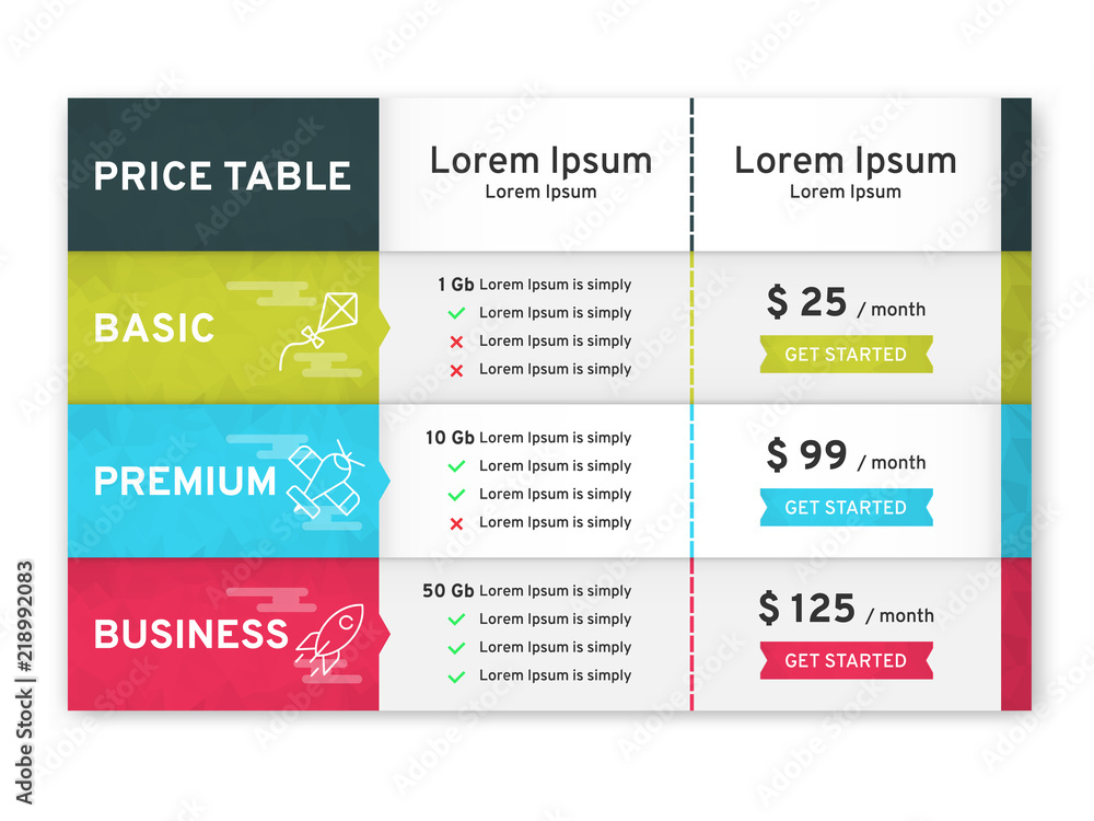 Price table for websites and applications. Template of tariffs. Vector ...
