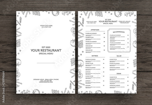 Restaurant Menu Layout with Food Illustrations Stock Template | Adobe Stock