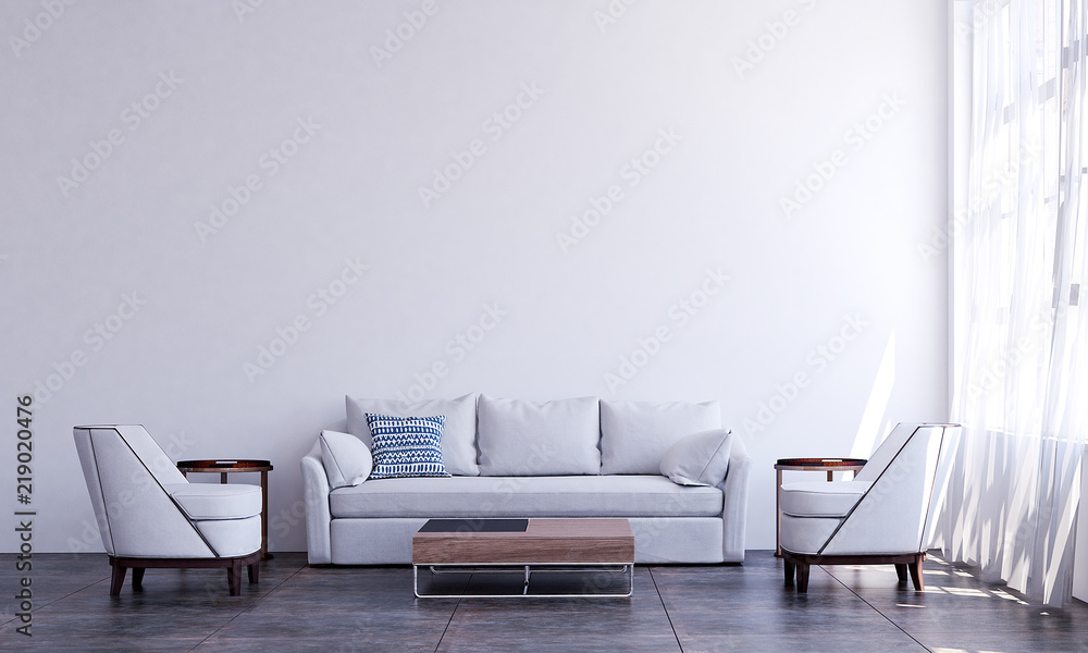 The luxury white living room interior design and white pattern wall ...