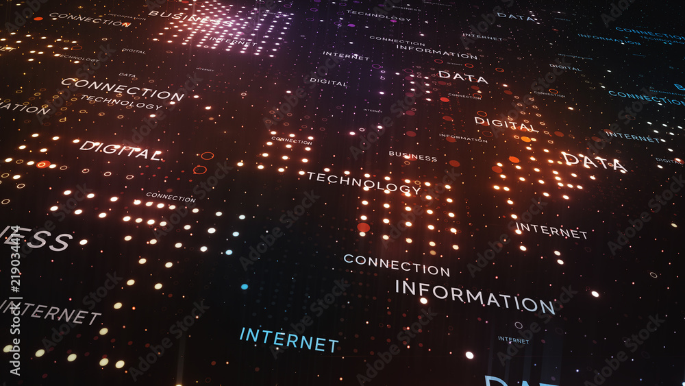 Digital structure of many glowing particles. Abstract technology ...