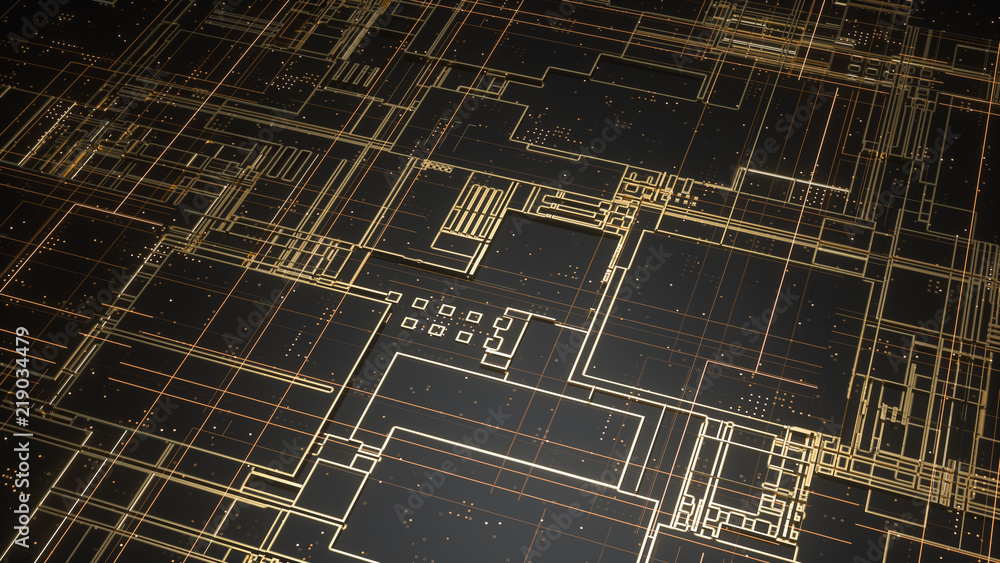Digital Electronic Circuit Board Abstract Structure Of Many Glowing Lines And Geometric