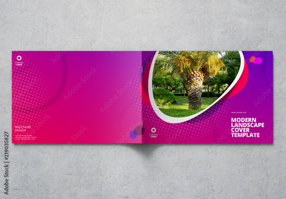 Landscape Cover Layout with Purple Gradient Elements Stock Template ...