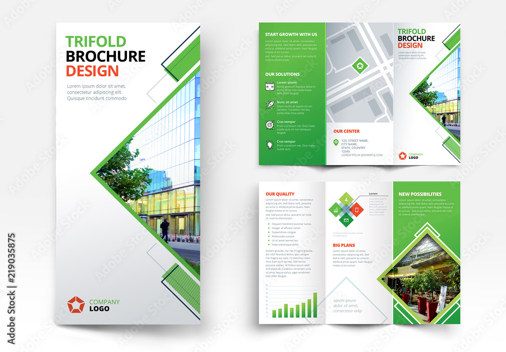 Trifold Brochure Layout with Geometric Elements Stock Template | Adobe ...