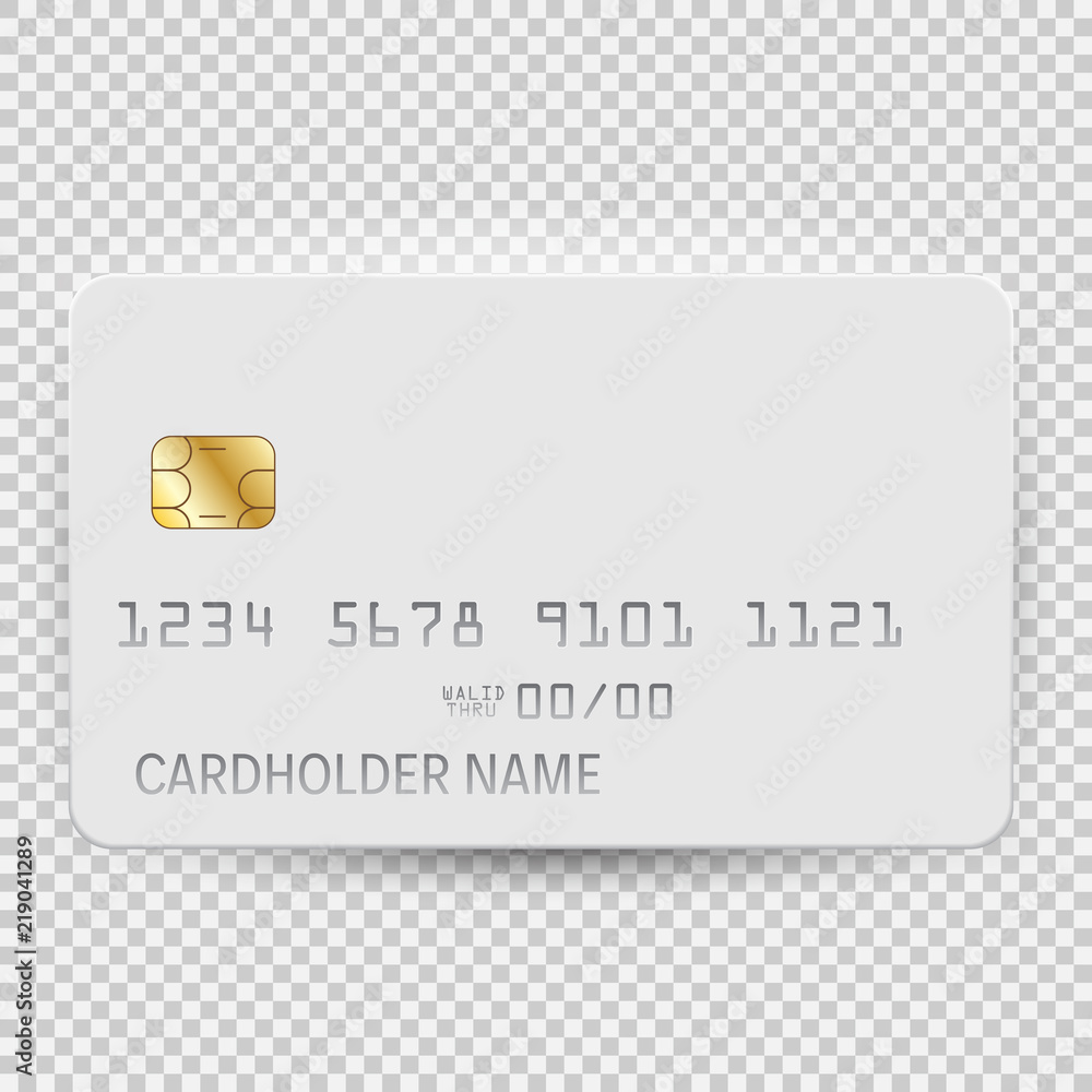 White blank bank card template top view with shadow isolated on ...