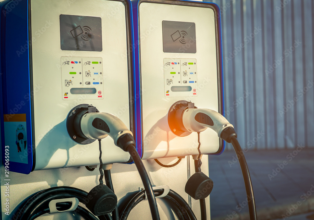 Electric car charging station. Plug for vehicle with electric motor ...