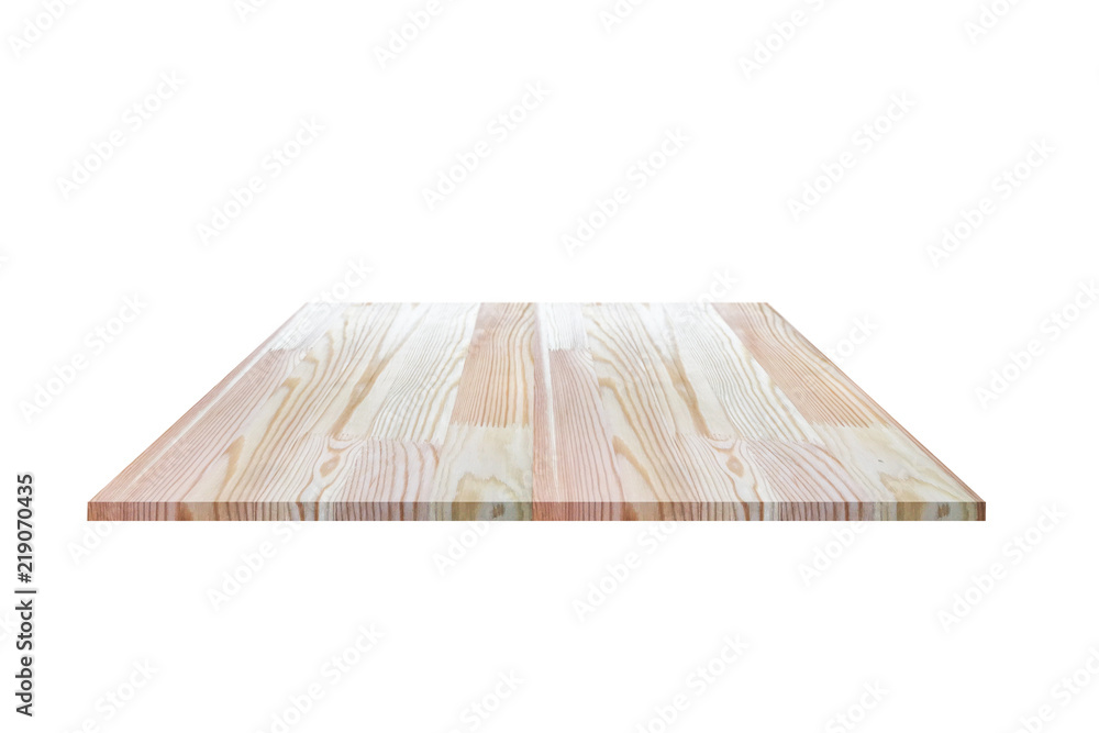Perspective empty wooden counter with white background. Including ...