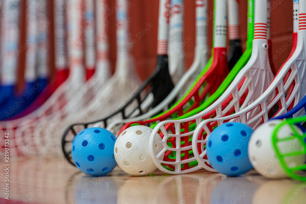 Floorball Sticks and Balls Stock Photo | Adobe Stock