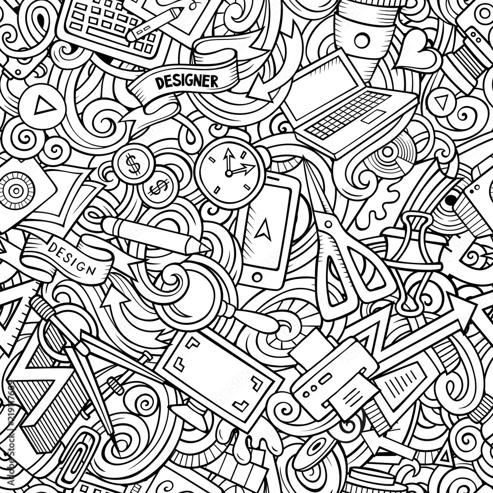 Cartoon cute doodles hand drawn Designer seamless pattern Stock Vector ...