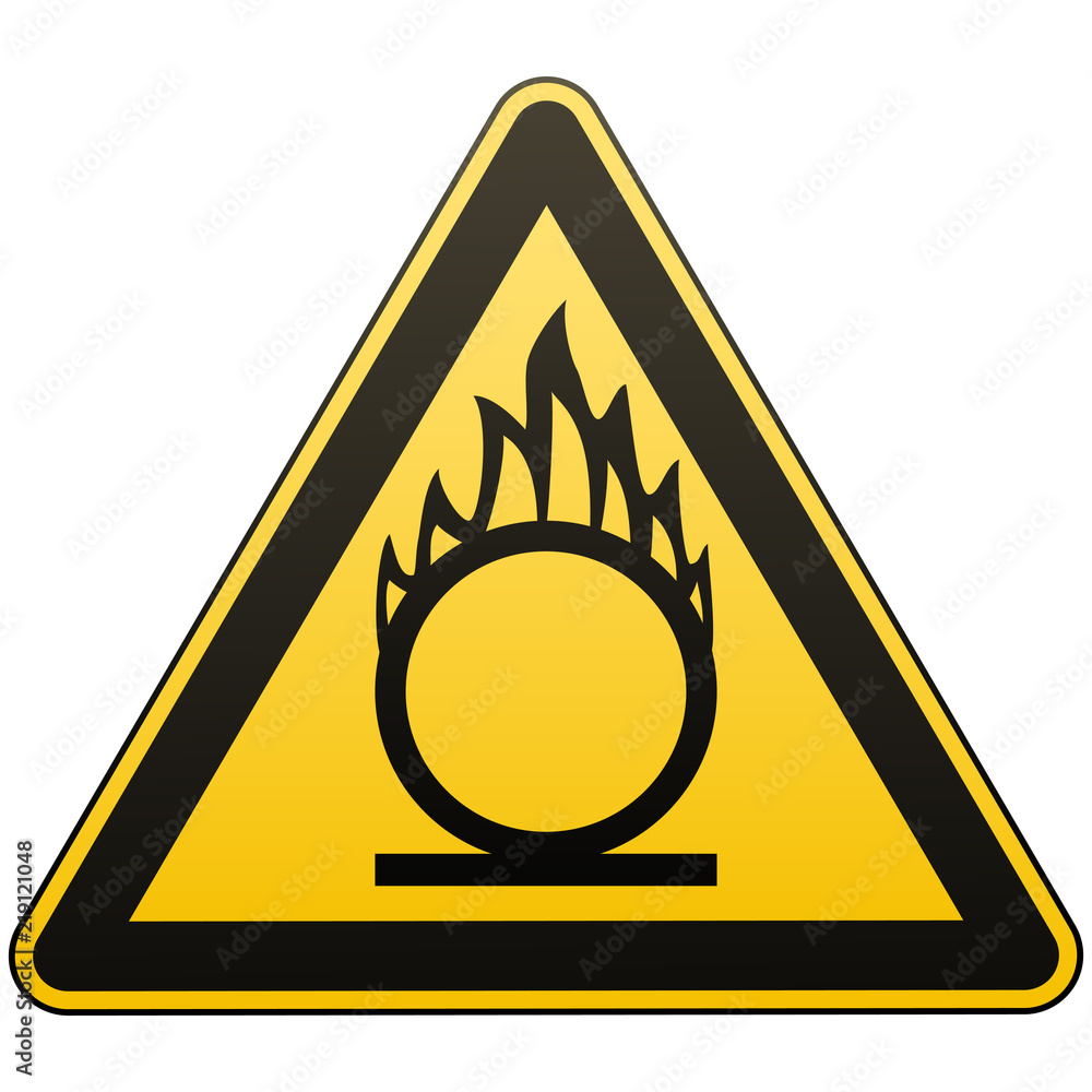 Caution oxidizer. Safety sign. Safety at work. Yellow triangle with ...