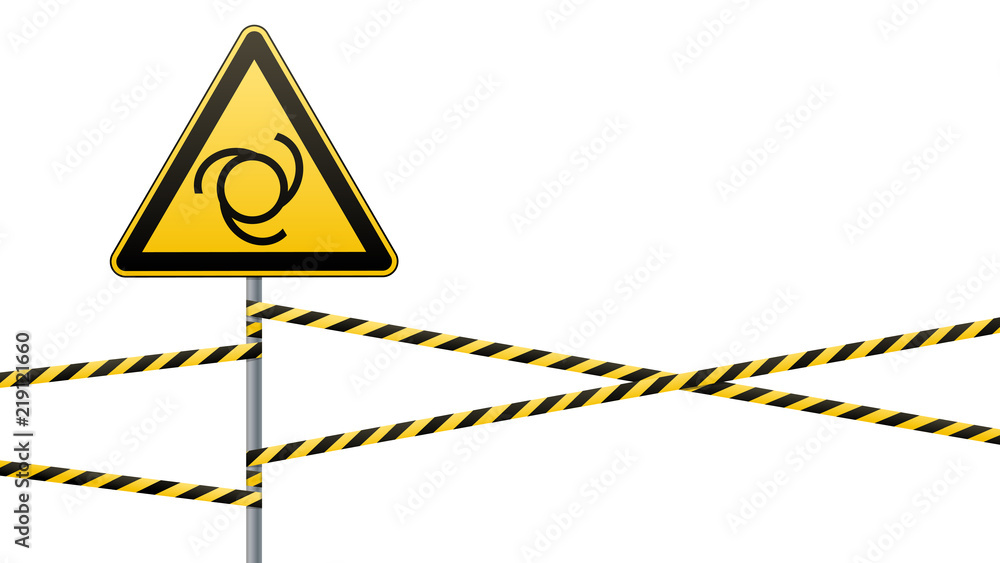 Safety sign. Caution - danger Automatic start of equipment. Barrier ...