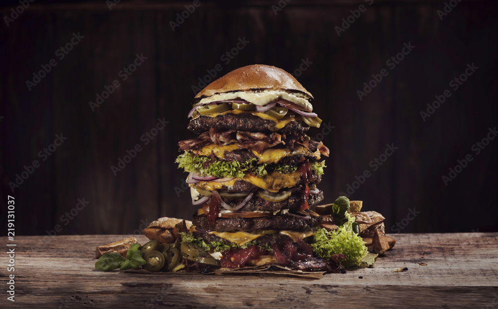 Extra large cheese bacon burger Stock Photo | Adobe Stock