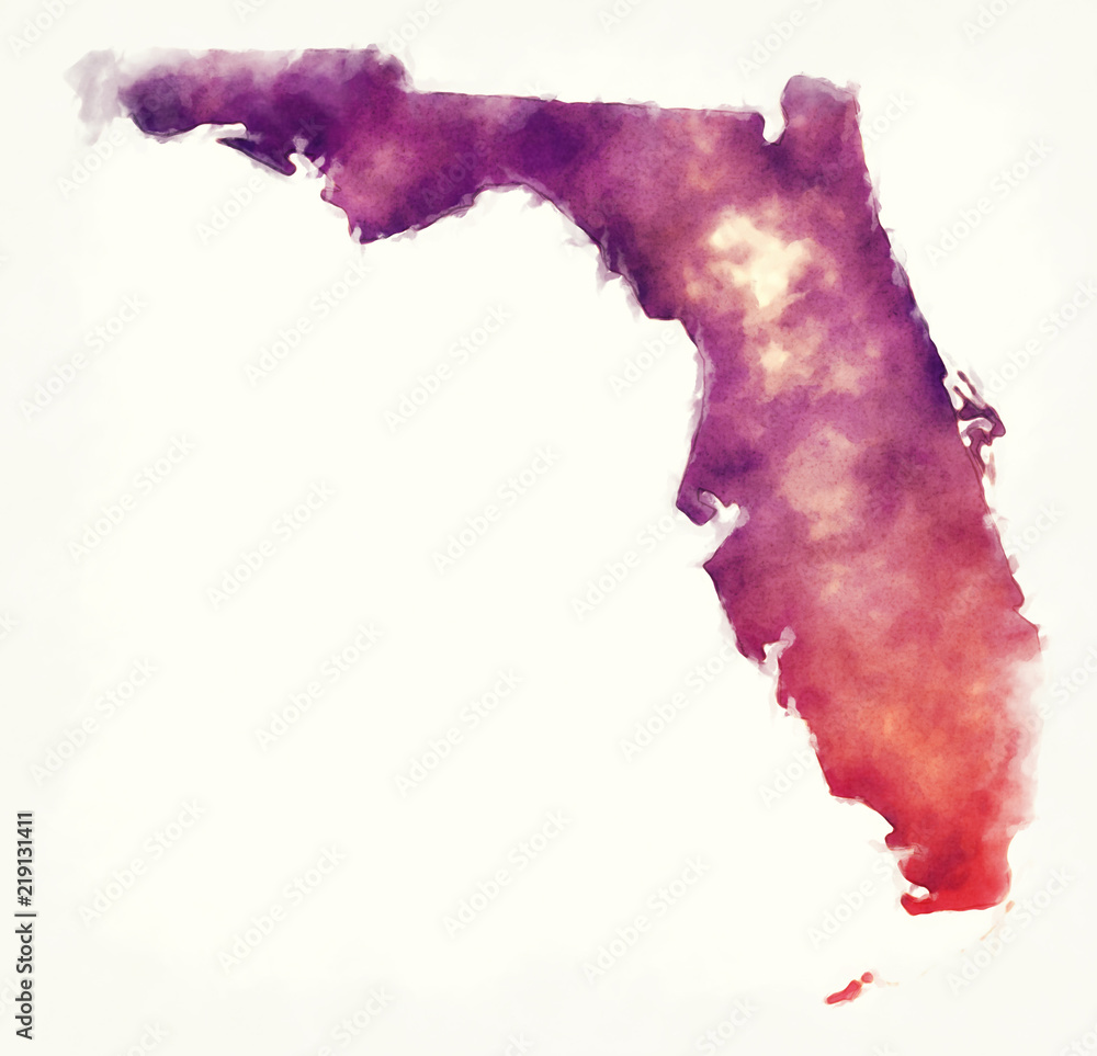 Florida state USA watercolor map in front of a white background Stock ...